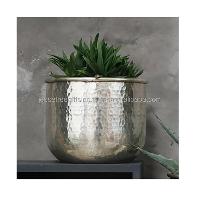 Metal Sheet Plant Pot With Shiny Polish Finishing Round Shape Embossed ...