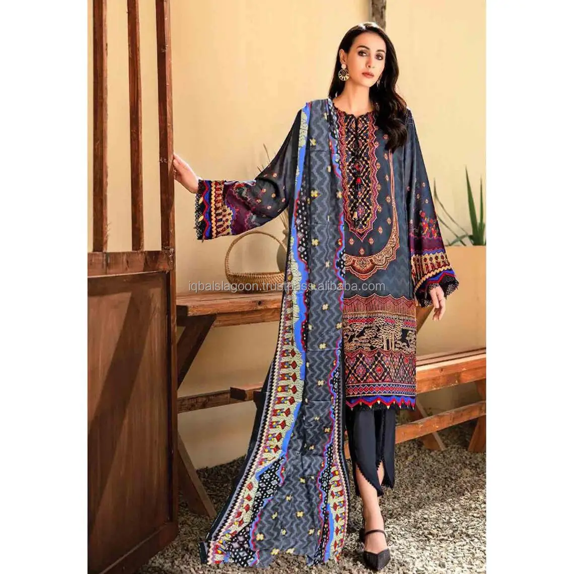 Black Color Plus Size Pakistani Lawn Suit Pakistani Indian Wear Cotton ...