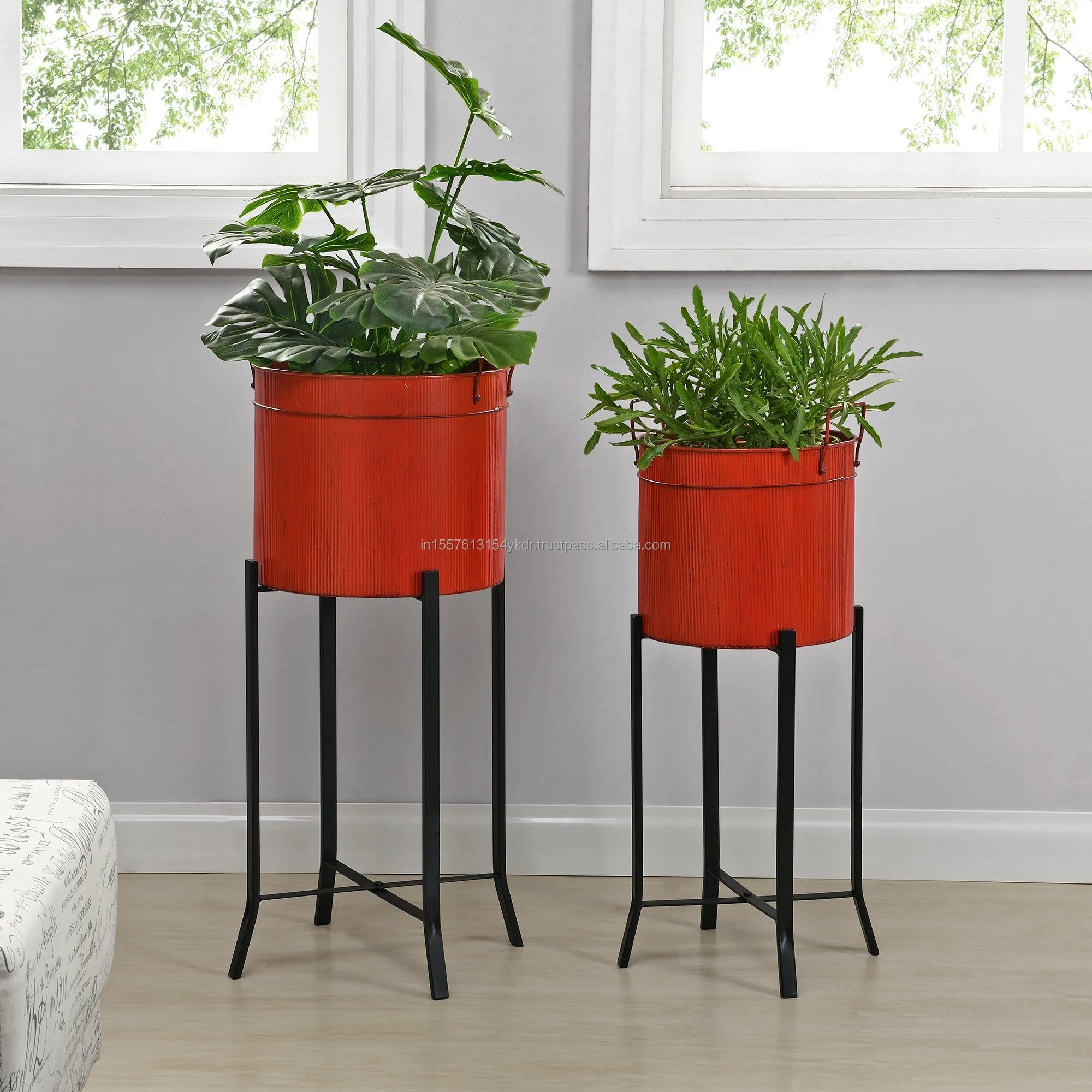 Red Color Farmhouse Trough Corrugated Texture Galvanized Outdoor ...