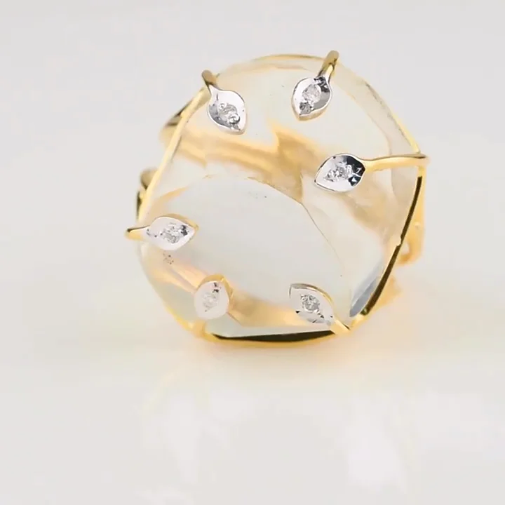 Beautifully Handmade Natural Crystal & Diamond Vintage Big Stone Ring ...