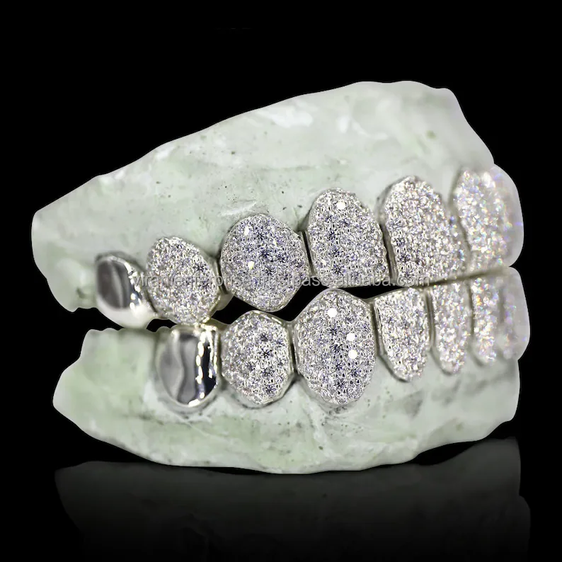 10K Gold Teeth Grillz with VVS Moissanite Diamonds