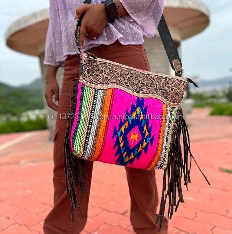 Aztec Saddle Blanket Hand Tolled Carving Fringe Sling Bohemian Aztec ...