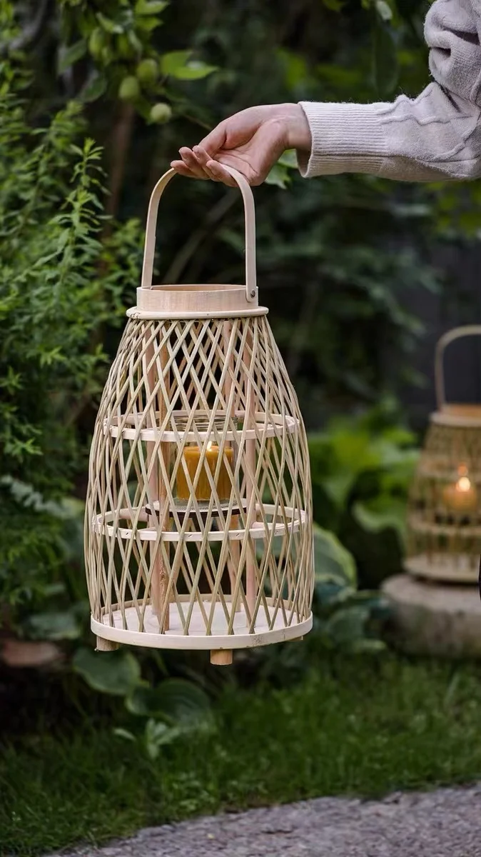 Swt Weaving Storm Outdoor Woven Rattan Candle Lantern With Handle Both ...