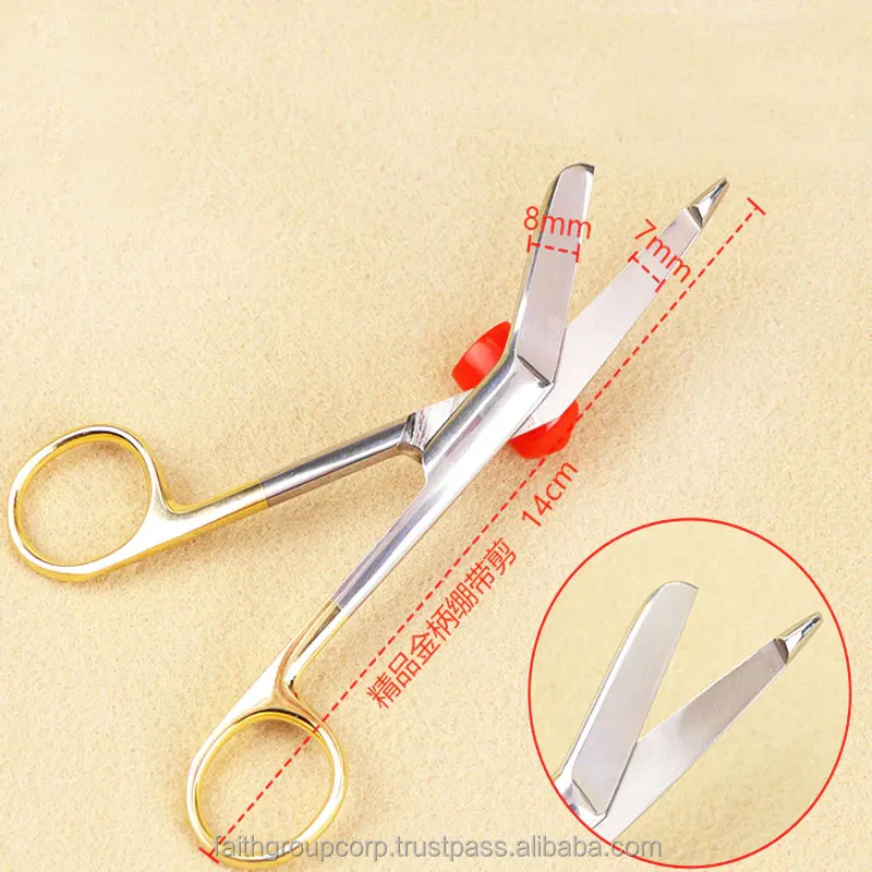 Stainless Steel Gauze Bandage Scissors Gold Handle Dressing Surgical ...