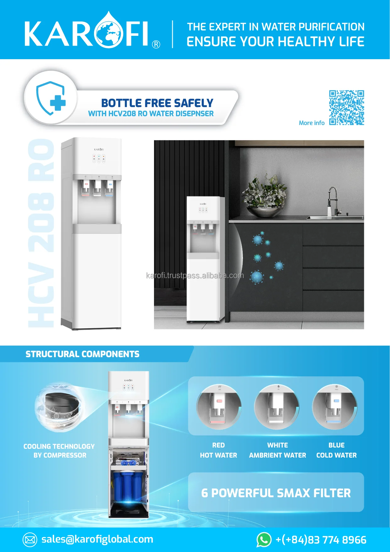 Karofi HCV208 Hot Cold Water Dispenser Buil-in RO Reverse Osmosis ...