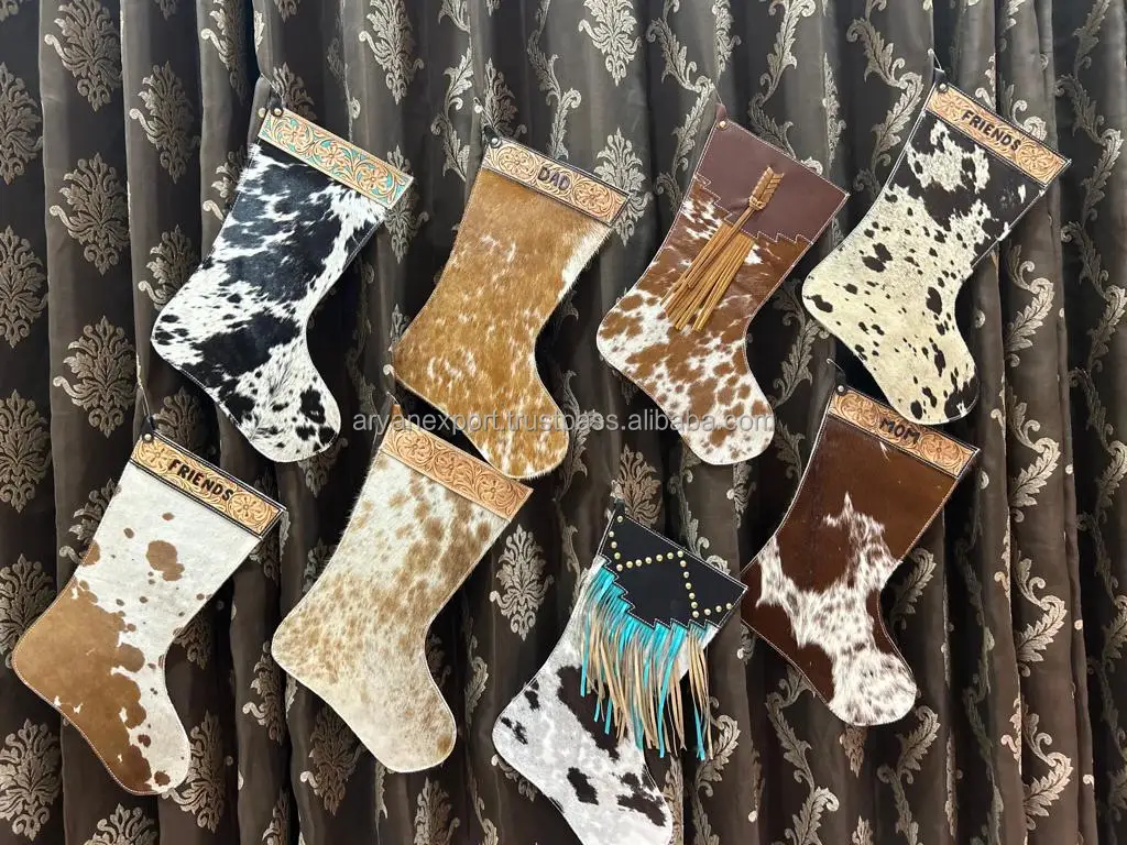 Handcrafted Premium Genuine Leather & Cowboy Cowhide Christmas Stocking ...