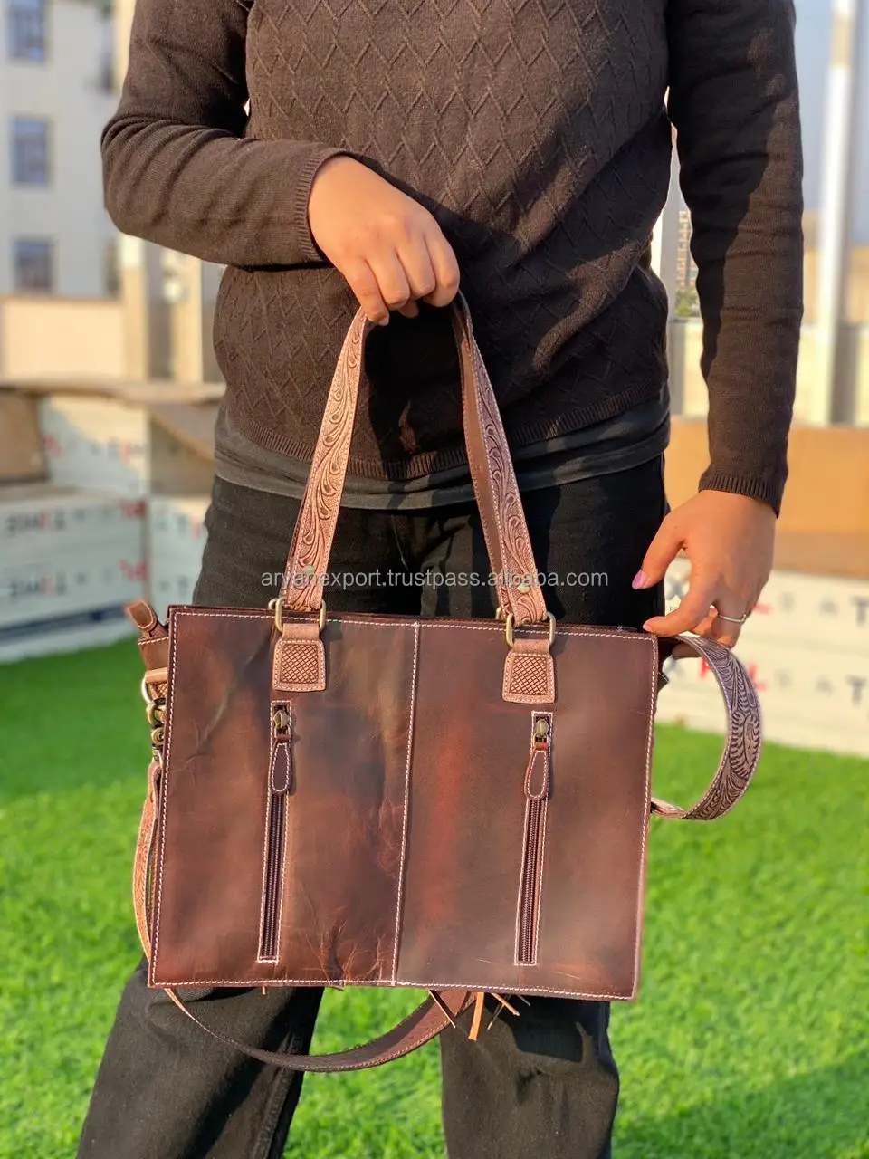 New Real Hand Tooled Aztec Leather Tassel Tote Bag Women Stylish Shopping Bags Elegant Vintage ...