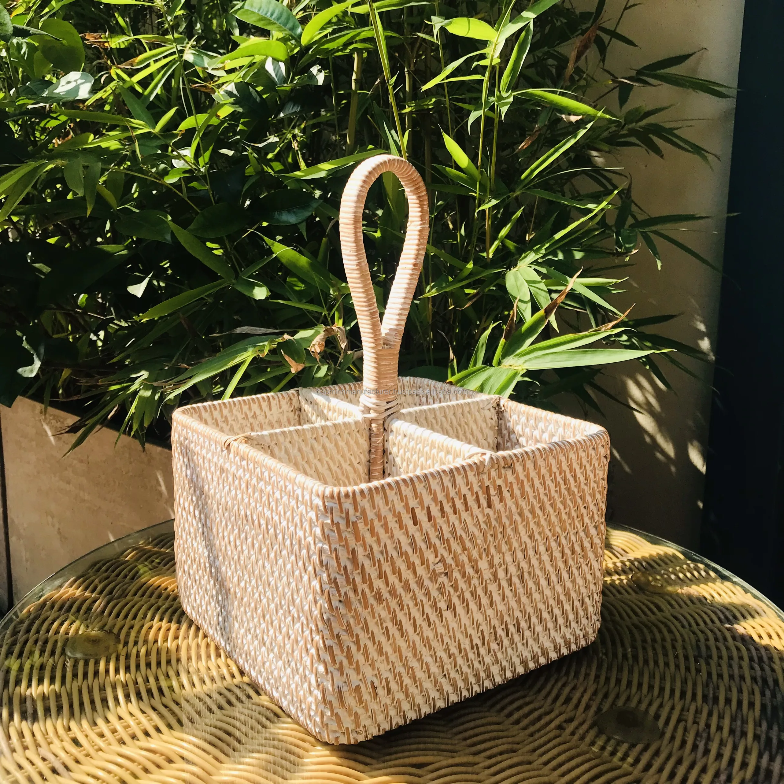 Hot Woven Rattan Caddy Basket Four Compartments Kitchenware/Tableware ...