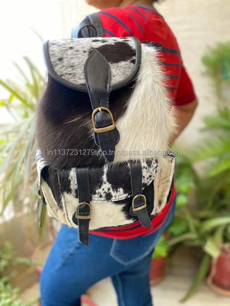 New Real Handmade Hair On Hide Fur Leather Backpack Retro Genuine ...