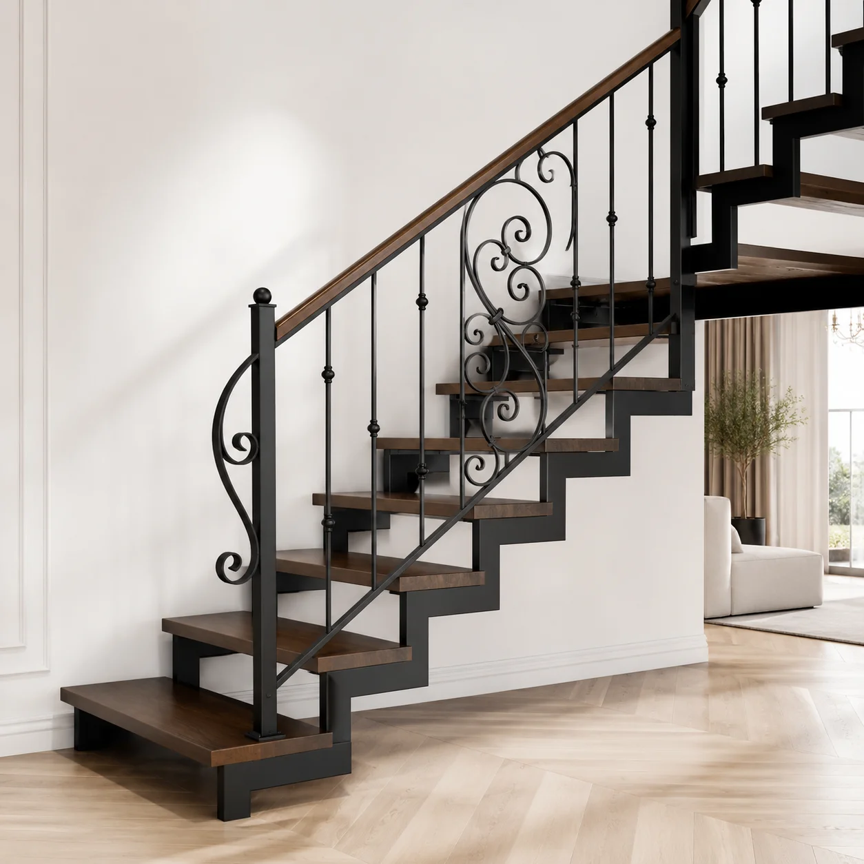 Modern Black Stainless Steel Stair Railing Scroll Design Floating ...