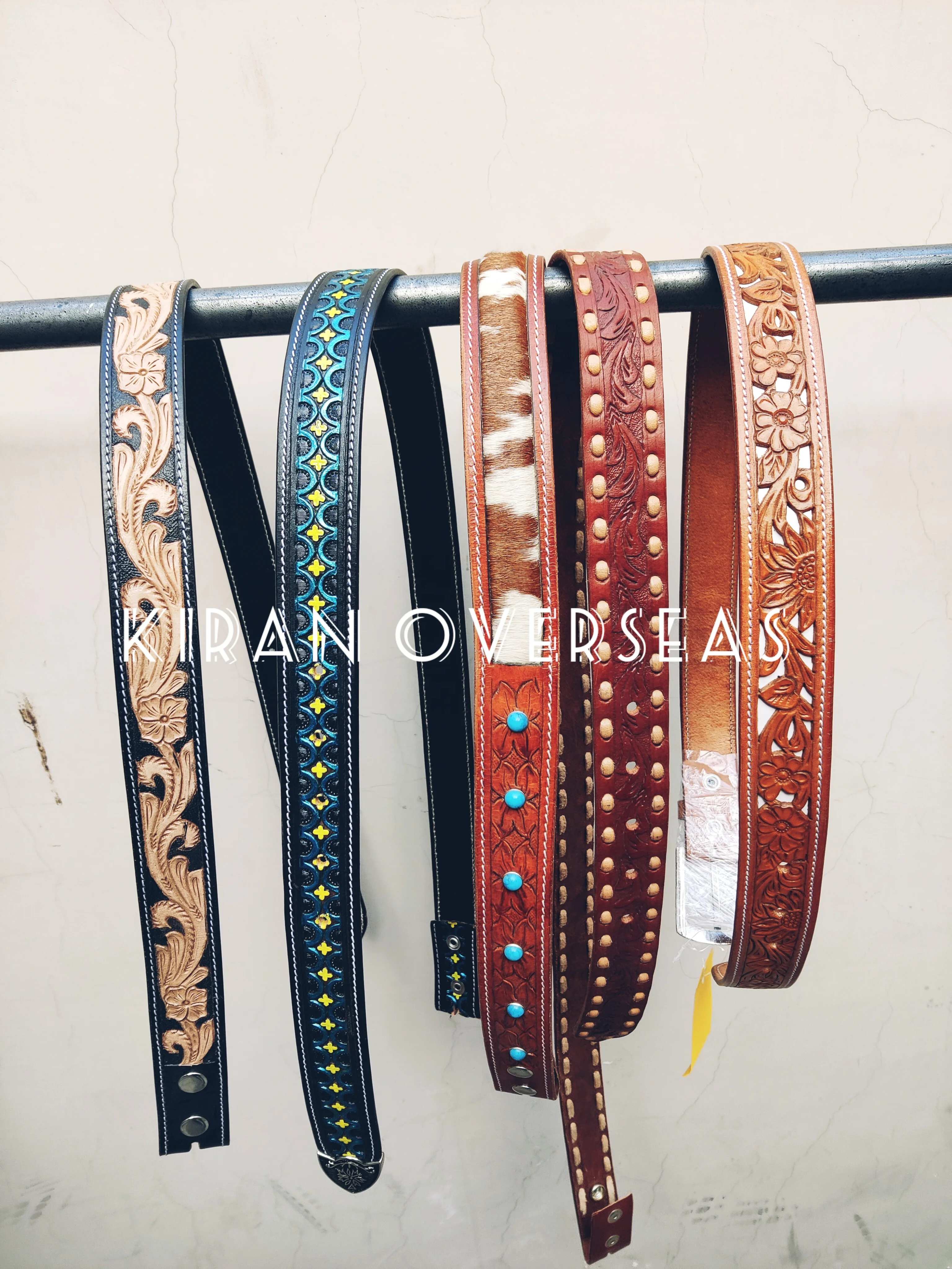 Cow Hide Western Leather Belt Handmade Tooling And Carving Full Grain ...