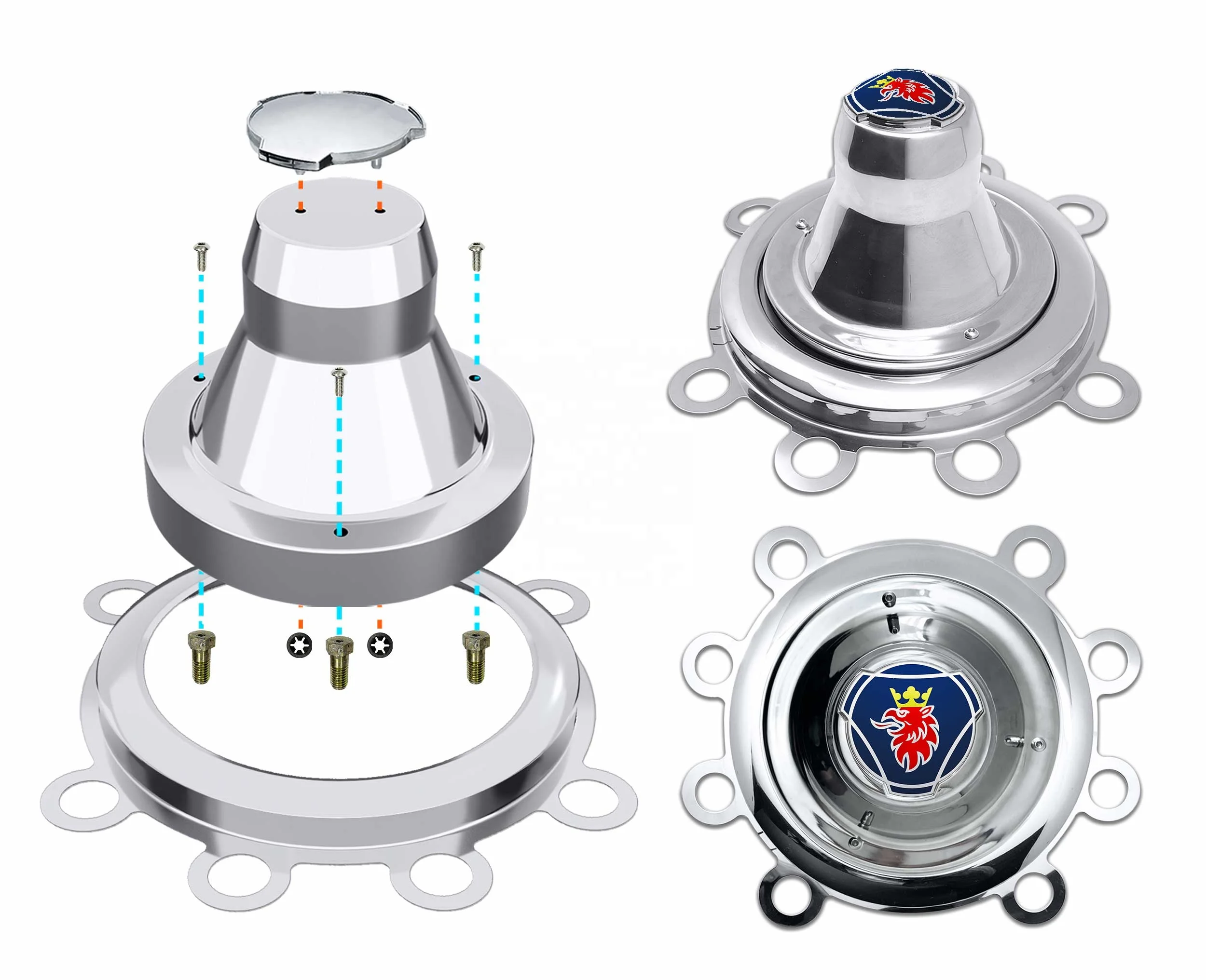 22.5" Stainless Steel Axle Cover for Scania Wheel Hubcaps - Polished ...