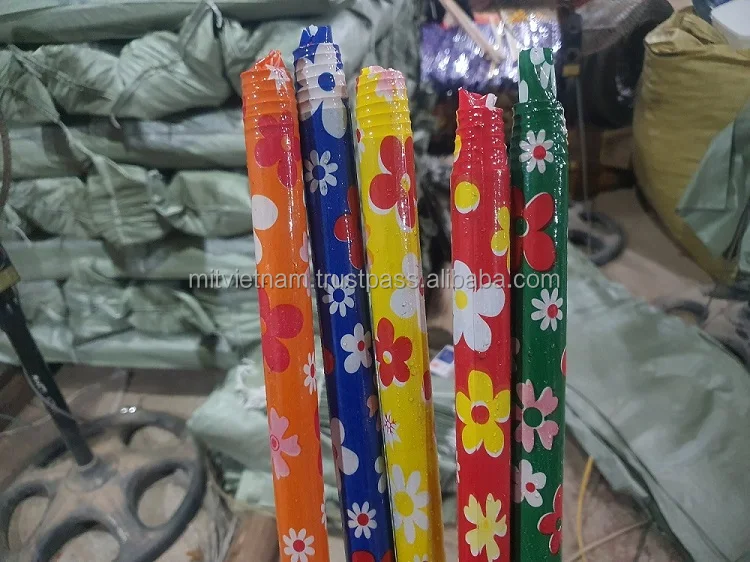 Wooden Broom Stick Italian Screw Thread Coated Flower Pvc Type 120cm X ...