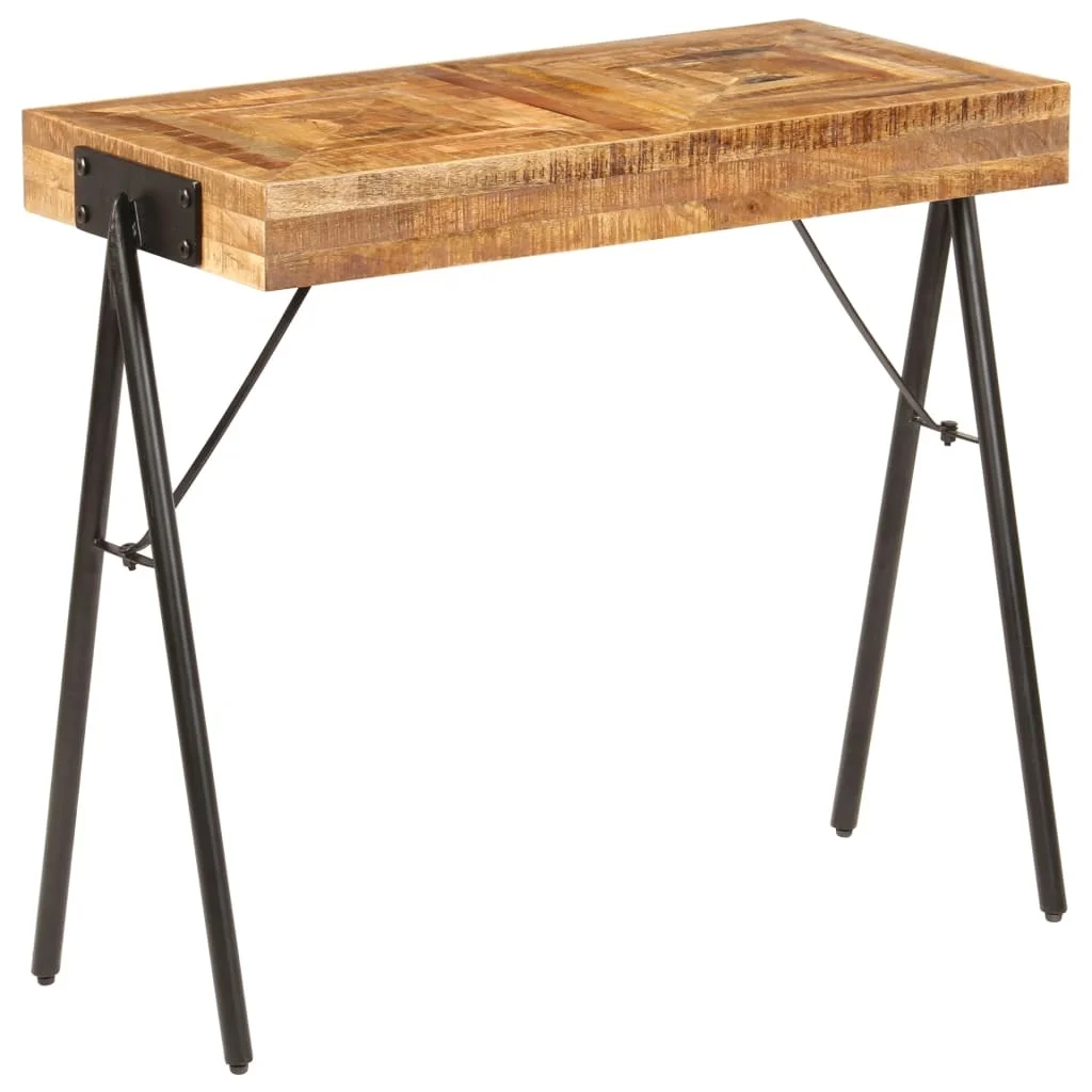 Industrial Solid Mango Wood Console Table Wooden Rough Finish Top With Black Powder Coated A ...