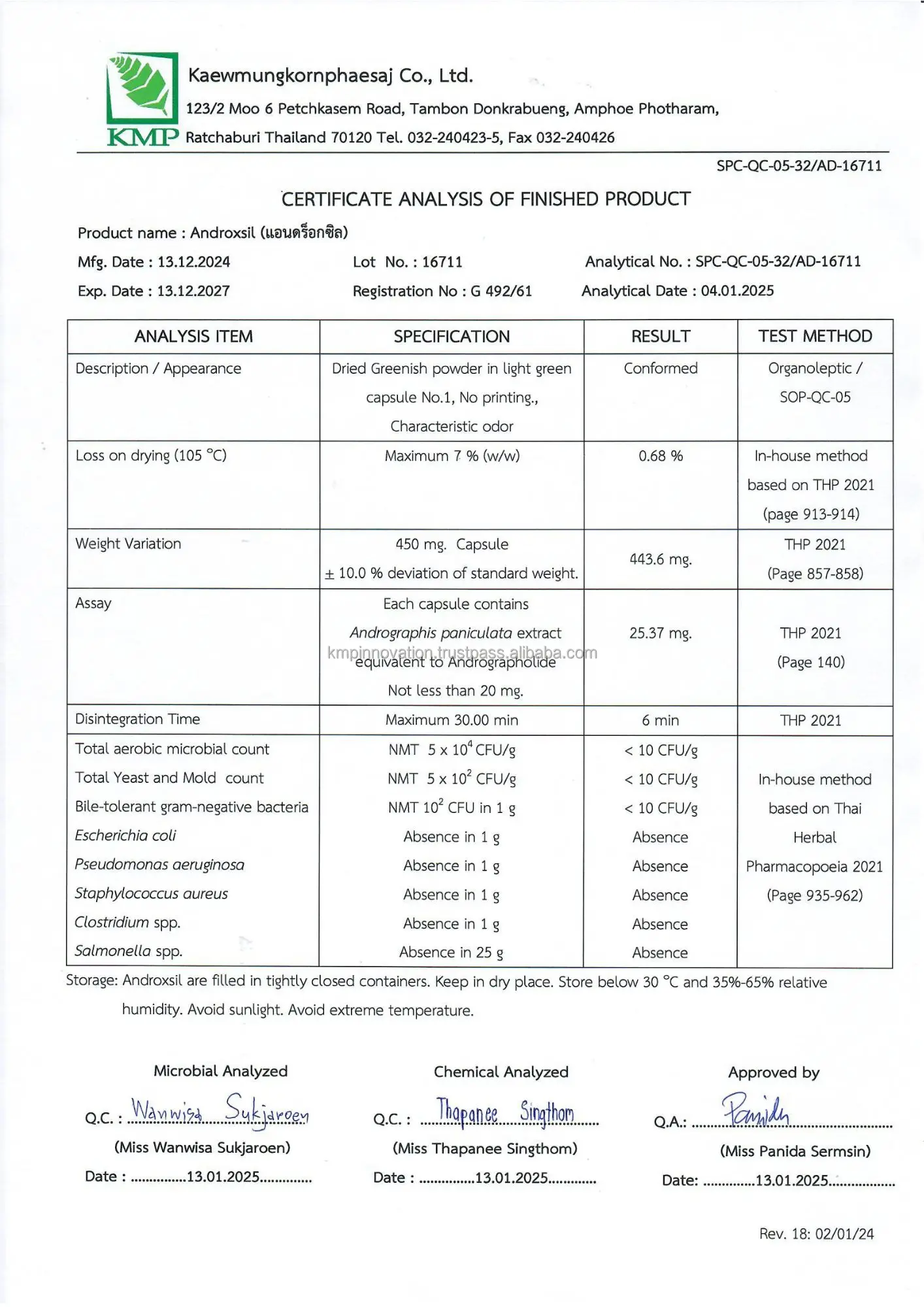 KMP Brand Androxsil 20mg Andrographolide/Capsule Wild Andrographis Paniculata Extract Capsules ...