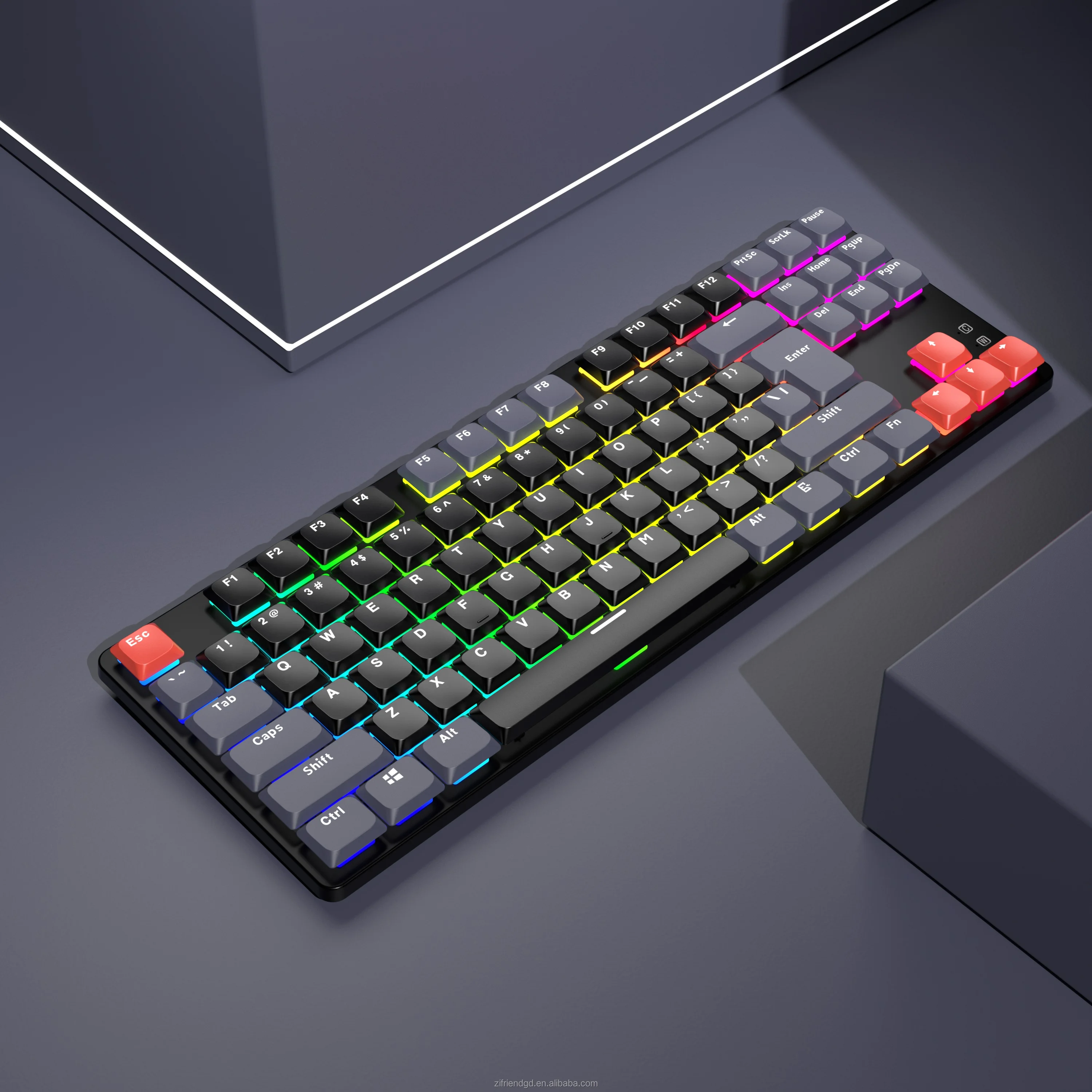 Custom75% Layout 87 Keys Wired Low Profile Ultra Thin Blue Red Switch ...