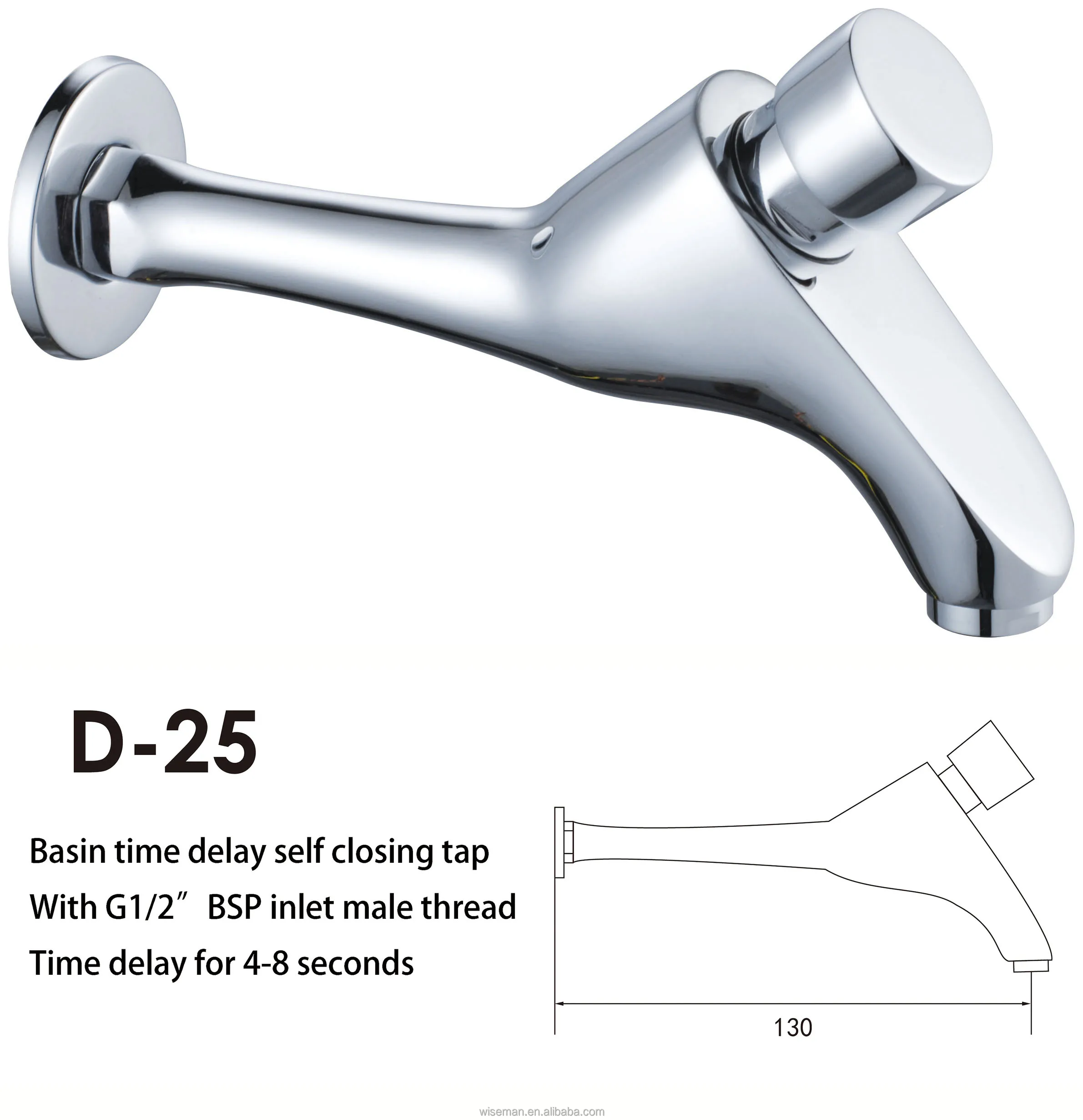 Wall Mounted Time Delay Faucet - Full Brass & Chrome Plated