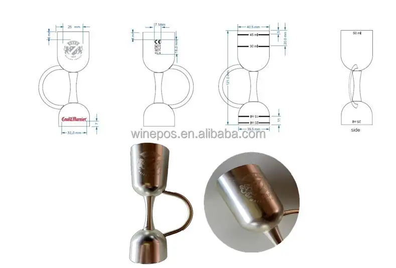 Stainless Steel Jigger with Campari & Grand Marnier Branding