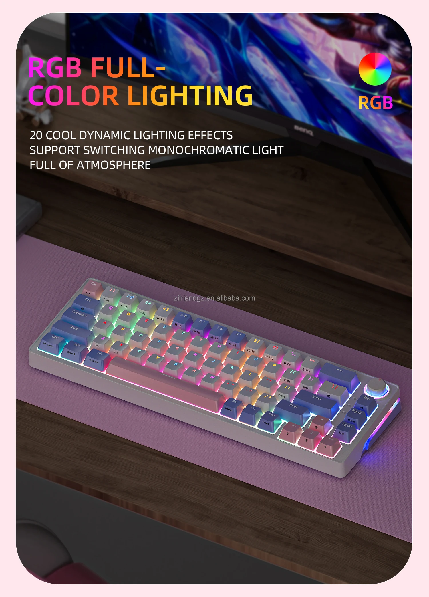 ZIFRIEND ZA68 Custom 60 Percent Keyboard - RGB Backlit Gaming