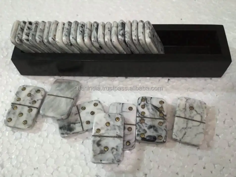 Domino Sets Indian Handmade Metal Dots Resin 28 Chips And Tray Domino ...