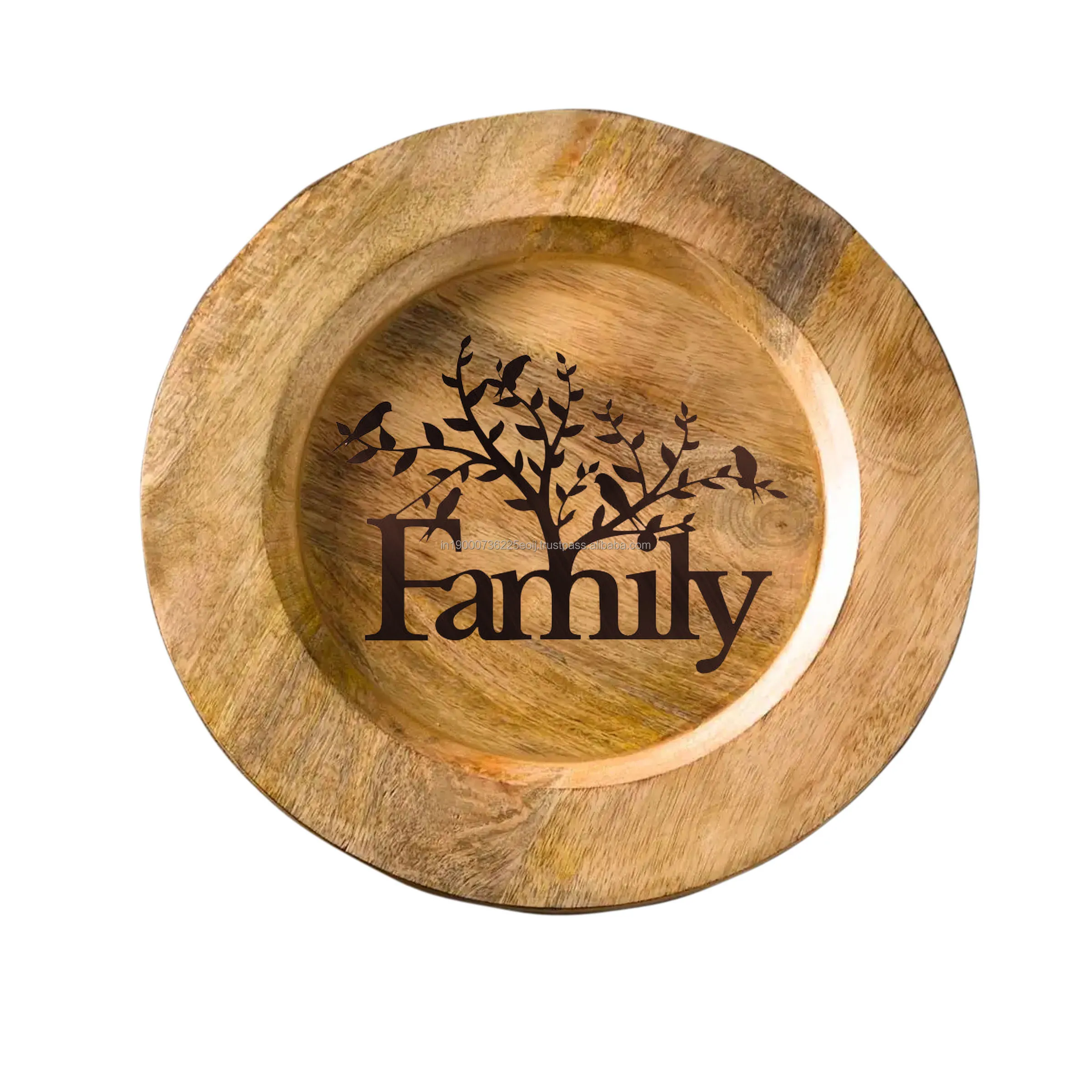 Modern Centerpiece Wooden Serving Charger Plate With White Inlay Design ...