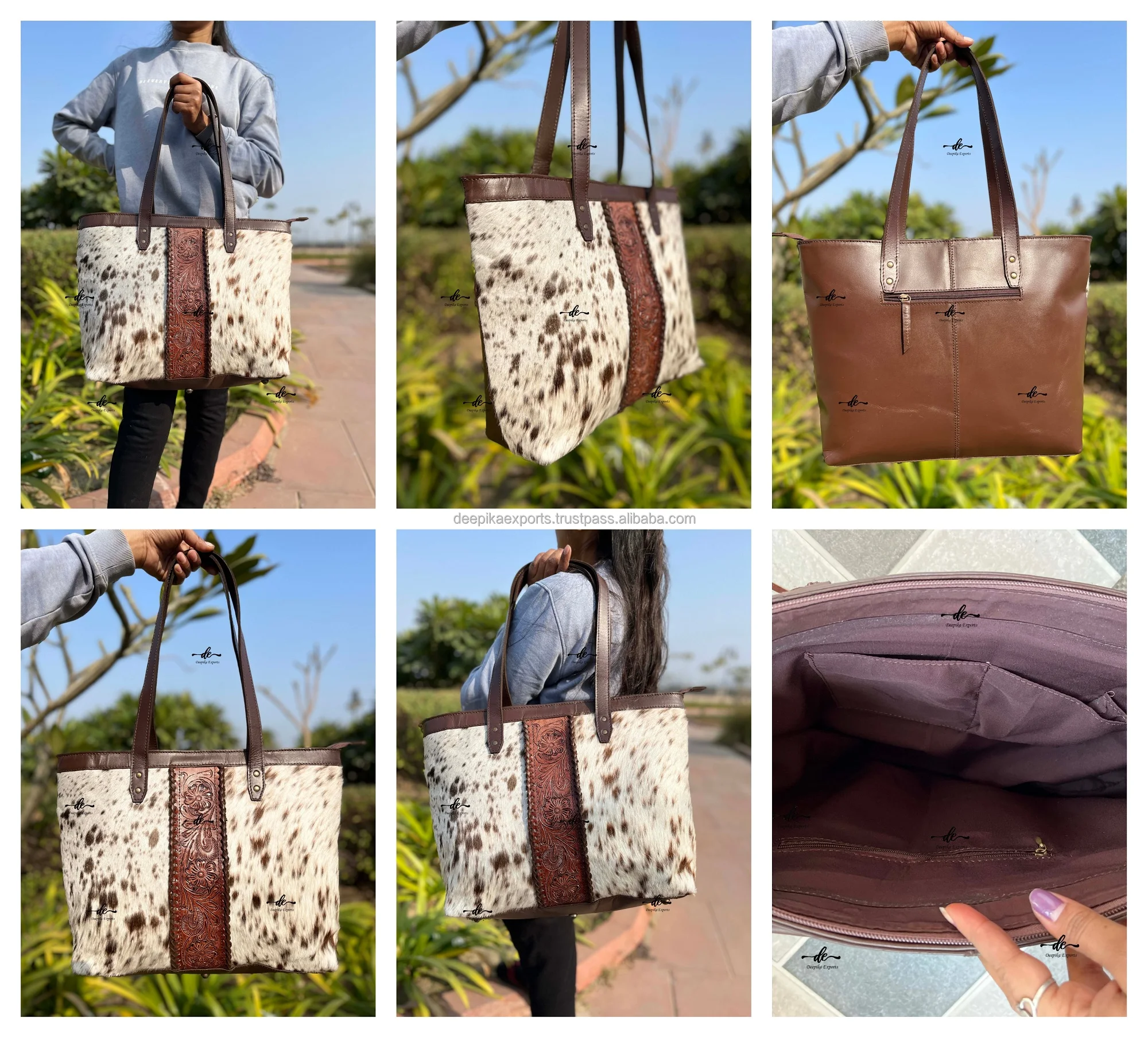 New Arrival Hand Tooled Carving Handbag Tote Bag Real Cowhide Fur ...