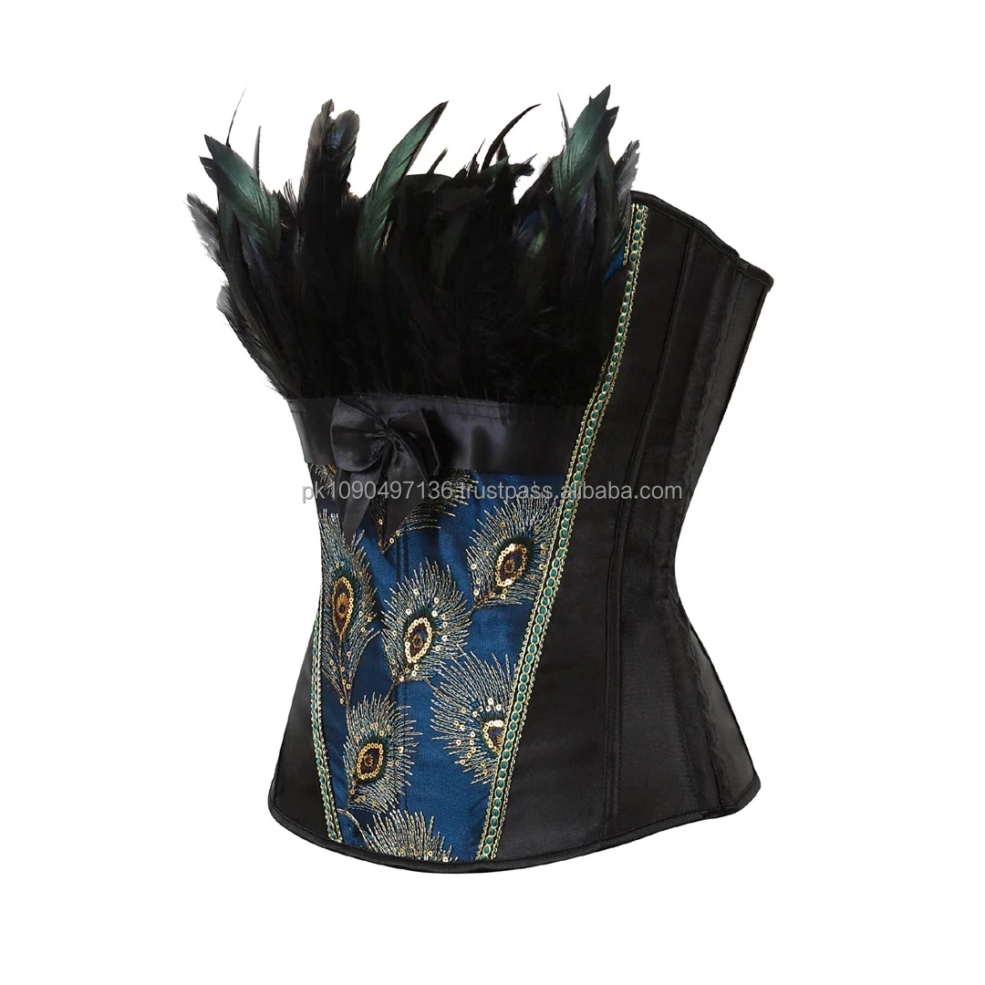 Corsets For Women Feather Corset Top Gothic Peacock Embroidery Brocade ...
