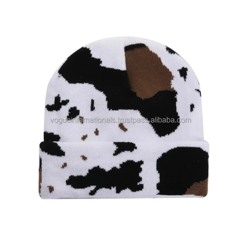 Latest Design Jacquard Woman Bonnet Cow Cuff Print Acrylic Rhinestone ...