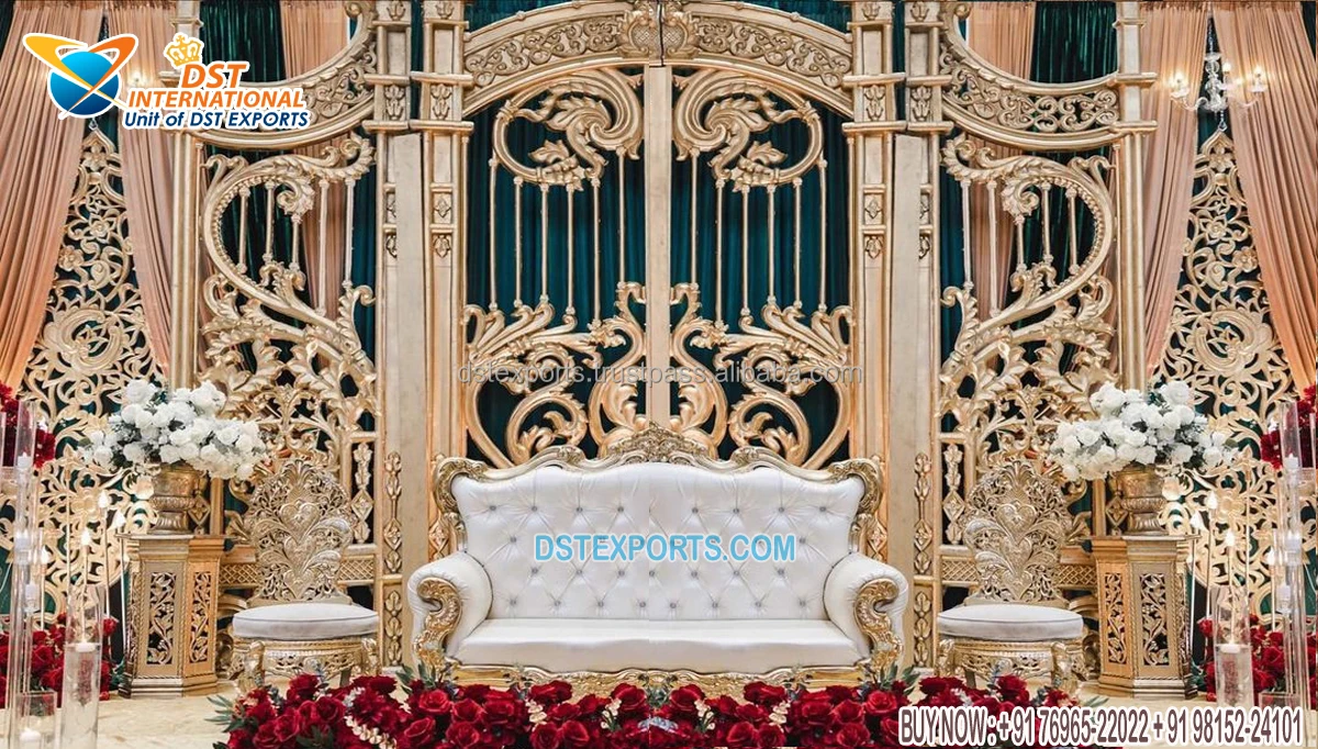 Glamorous Wedding Stage Frp Gate Frame Decoration Golden Finish Frp ...