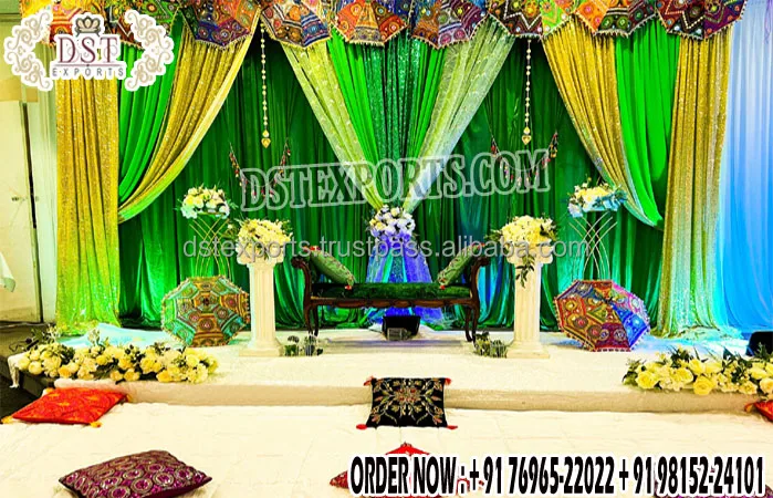 Muslim Wedding Sangeet Decor Backdrop Curtains Peacock Theme Backdrop ...