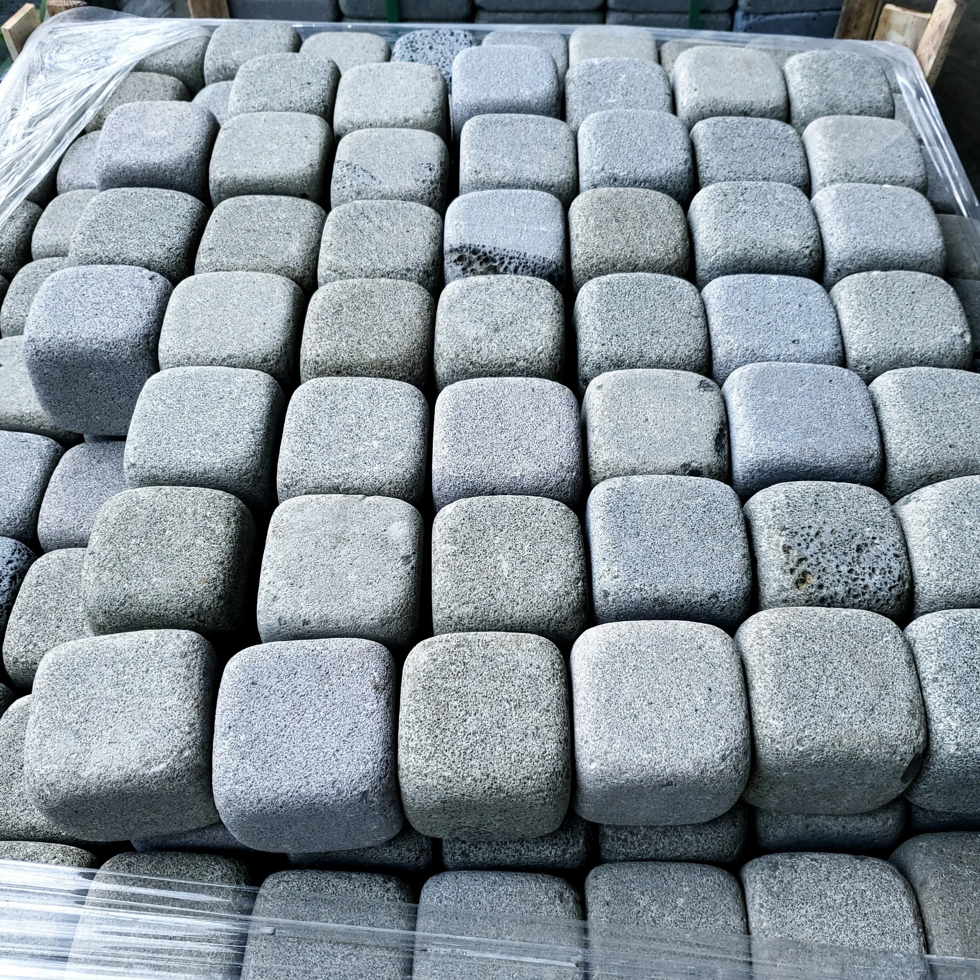 Hand-Cut Tumbled Hole Basalt Cube Stepping Stone Tile Exterior Paving ...