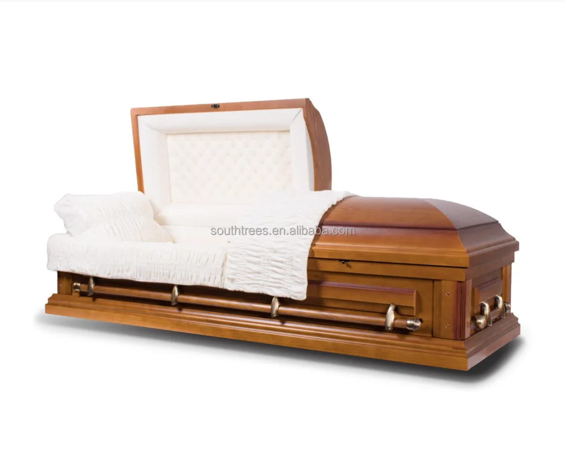 Solid Oak Wood Casket Funeral Casket Solid Wood Burial Vault Combo Bed ...