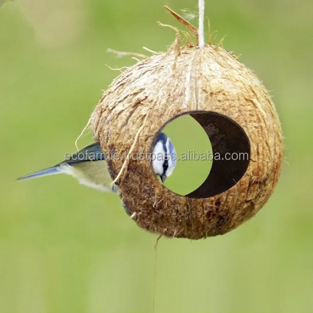 Natural Coconut Shell Bird Nesting House Cage Decorative