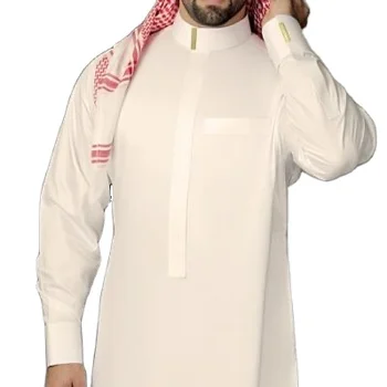 Front Long Ban Arab Men Daffah Thobes Islamic Button Up Skinny Color ...