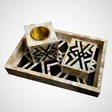 Tradnary Handmade Mother Of Pearl Inlay Tray Set Mukhbar Set Bakhoor ...