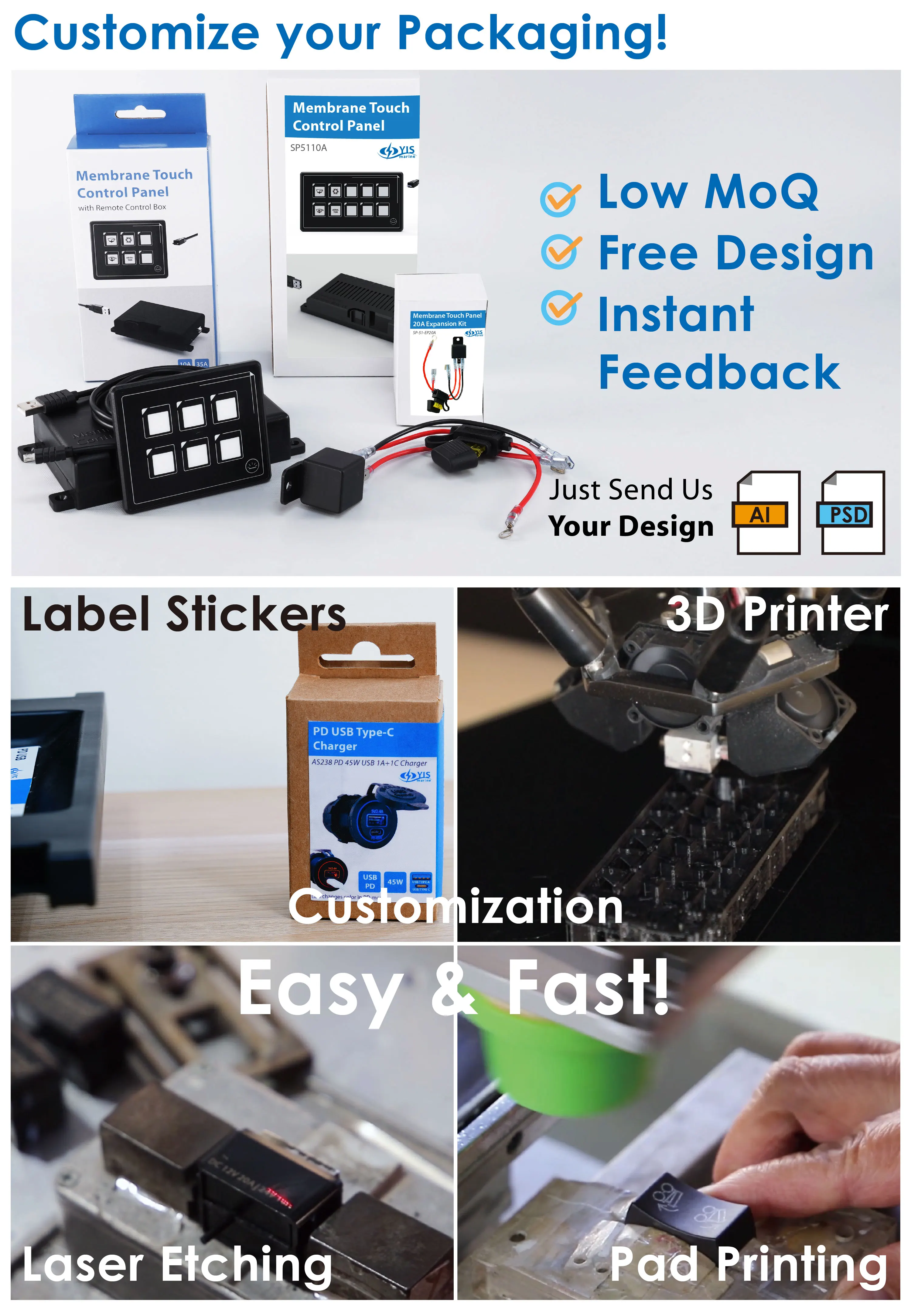 10 Gang 12V Touch Switch Panel with APP Control & Customizable OEM