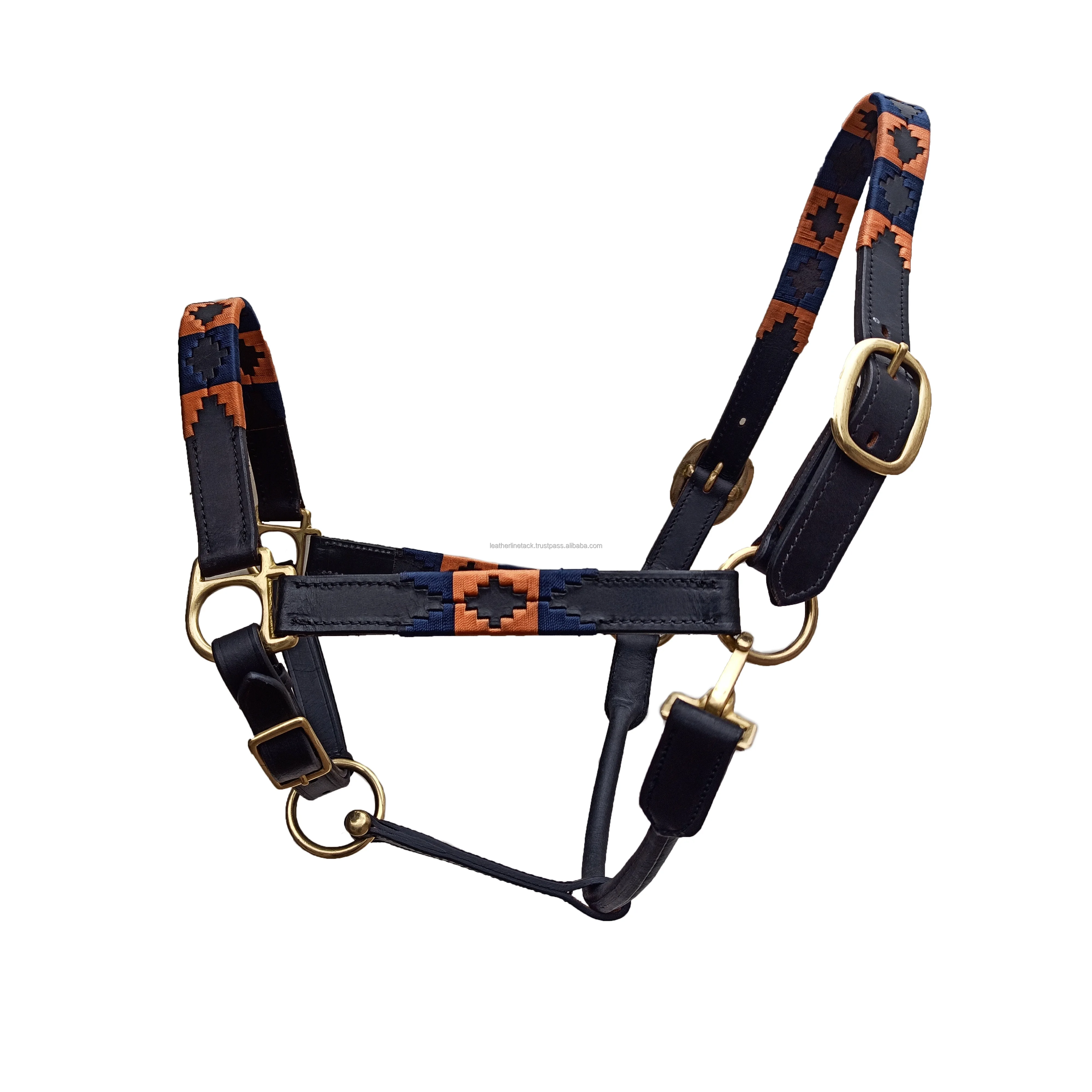Premium Brown Leather Horse Polo Halter With Orange + Blue Thread ...