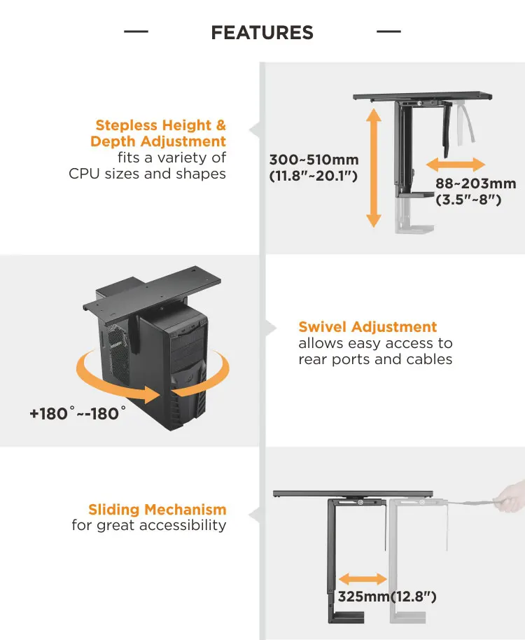 Height Adjustment Under Desk Computer Desktop Mount CPU Holder| Alibaba.com