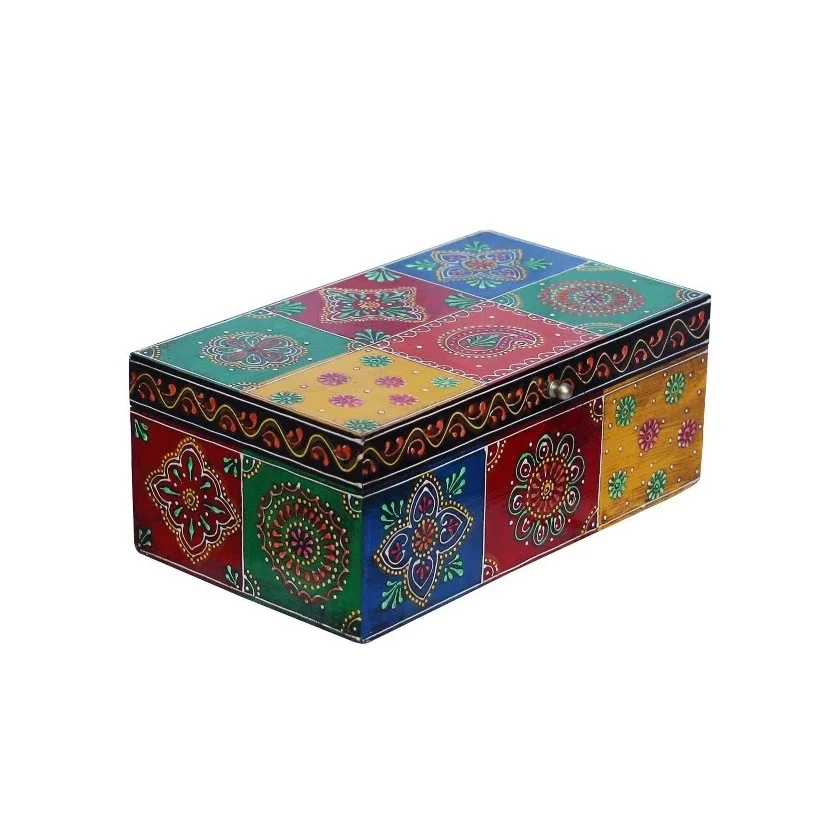 Handmade Hand Painted Style Wooden Crafts Box Wooden Storage Box Carved ...