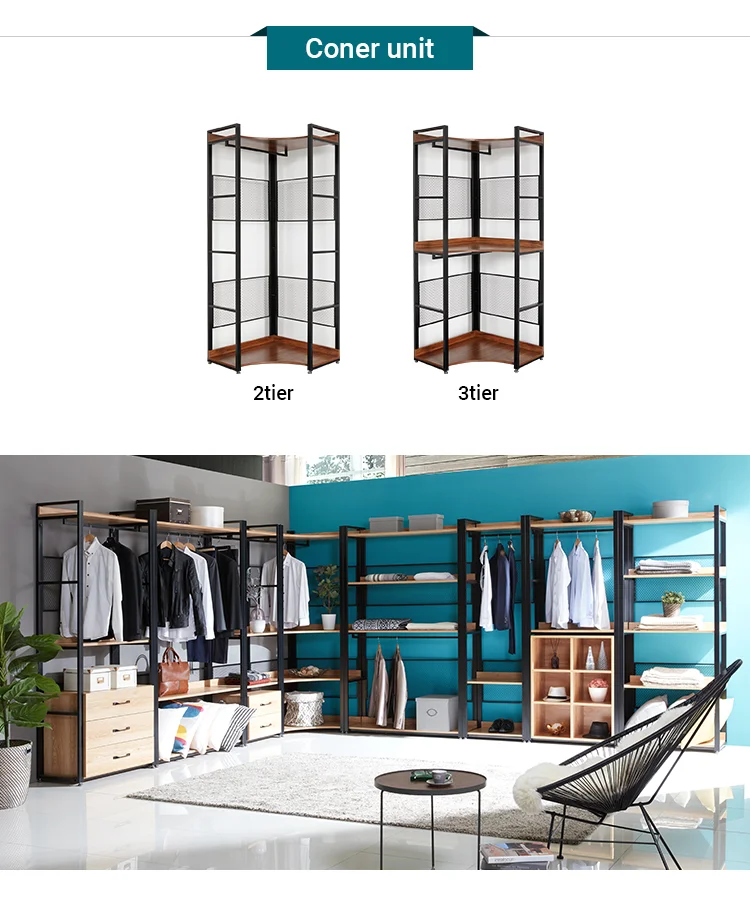 Industrial Metal Wooden Modern Simple Open Bedroom Wardrobe Closet ...