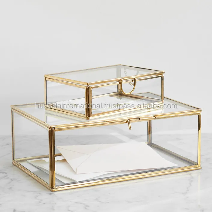 Metal Frame Geometric Small Glass Jewelry Trinket Storage Box - Buy ...