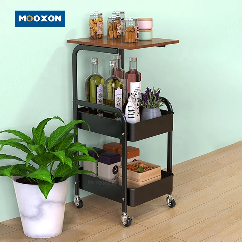 3 Layer Multifunction Steel Mesh Wire Basket Shelving Wood Board ...