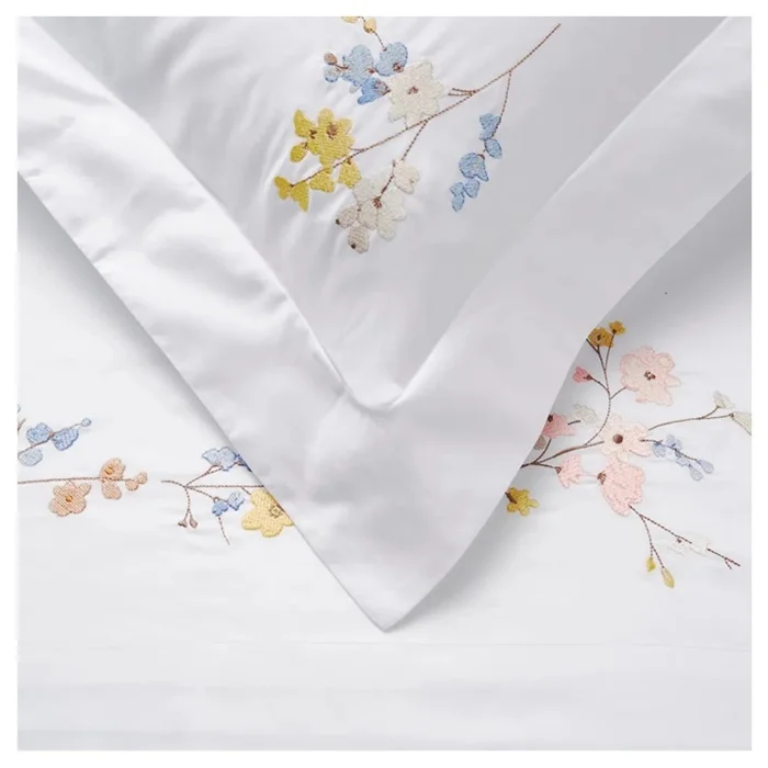 Embroidery Pretty Flower Flat Sheet - High Quality White Cotton Bed Sheets