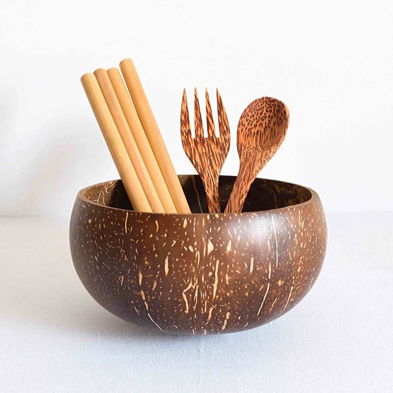 Coconut Shell Bowl Unpolished Wooden Cutlery Eco Friendly Natural ...
