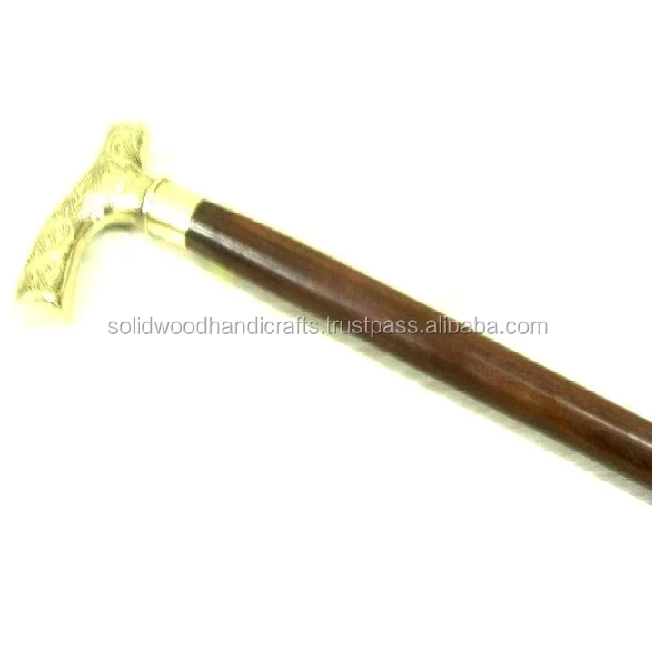 Antique Vintage Nautical Brass Handle Brown Wooden Walking Cane Stick ...