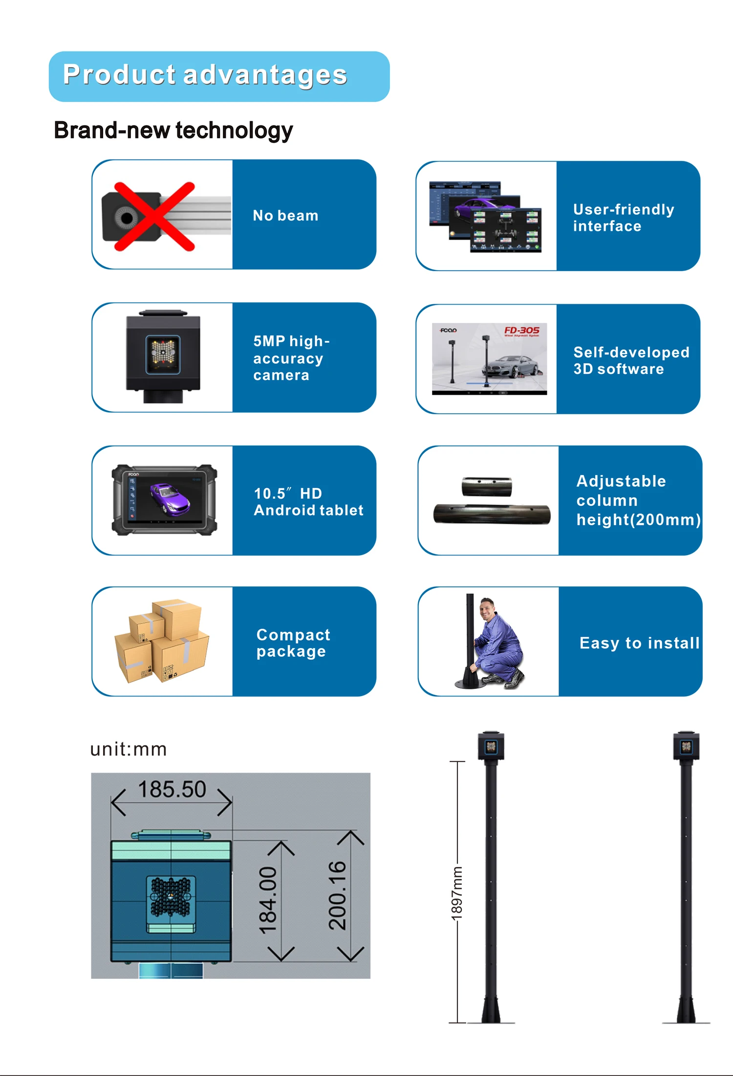 Newest 3D Wheel Aligner No Beam No Calibration FCAR FD-305 Portable ...