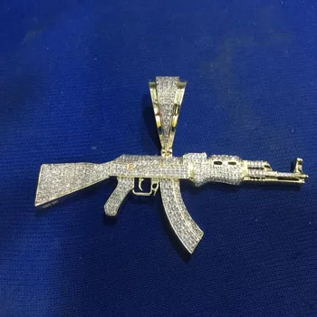 Customized Fully Iced Out Rapper Charm With Round Diamond Ak-47 Machine ...