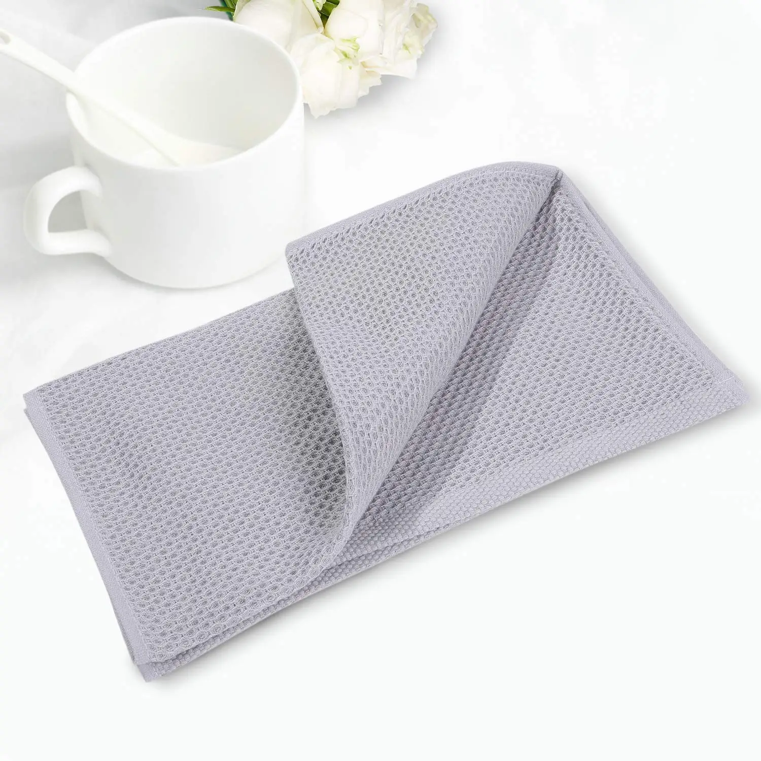 Waffle Water Absorption Quick Dry Kitchen Towels Set 100% Cotton Dish ...