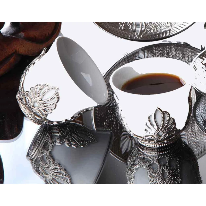 Turkish Silver Gold Ceramic Coffee Cup Set Tableware Moroccan Arabic ...