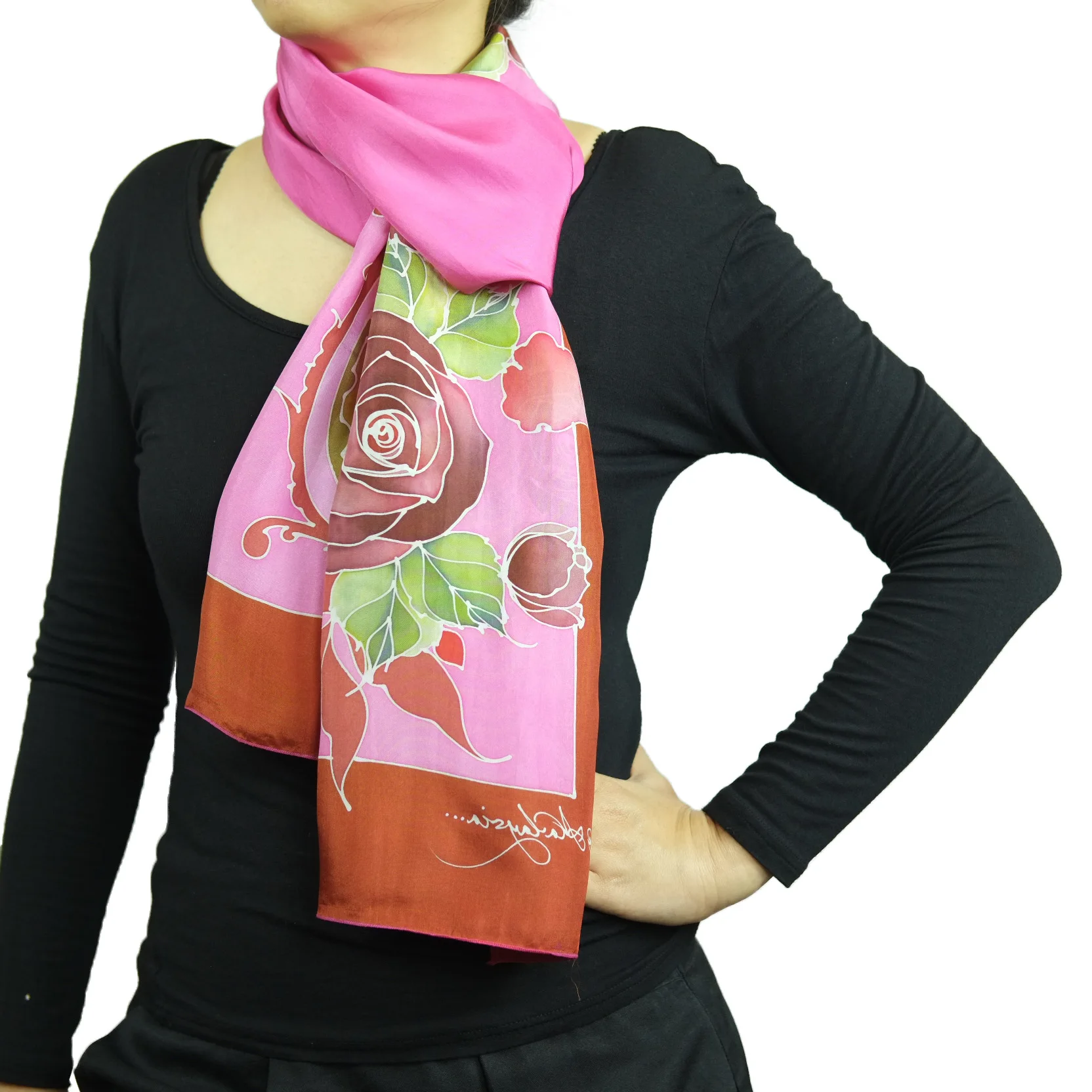 Red Malaysian Hand Drawn Batik Silk Long Scarf - Buy Long Silk Neck ...